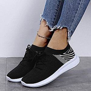 Hbeylia Walking Running Tennis Sport Sports for Women Men Fashion Slip On Sneakers Lace Up Breathable Lightweight Mesh Athletic Work Nurse Shoes Wedge Driving Loafers for Boys and Girls Black
