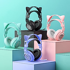 SOMIC G951S Green Gaming Headset with Microphone for PS4, PS5, Xbox One, PC, Cat Ear Headphones Over Ear with in-Line Mic Control, Stereo Sound for Girls, Woman