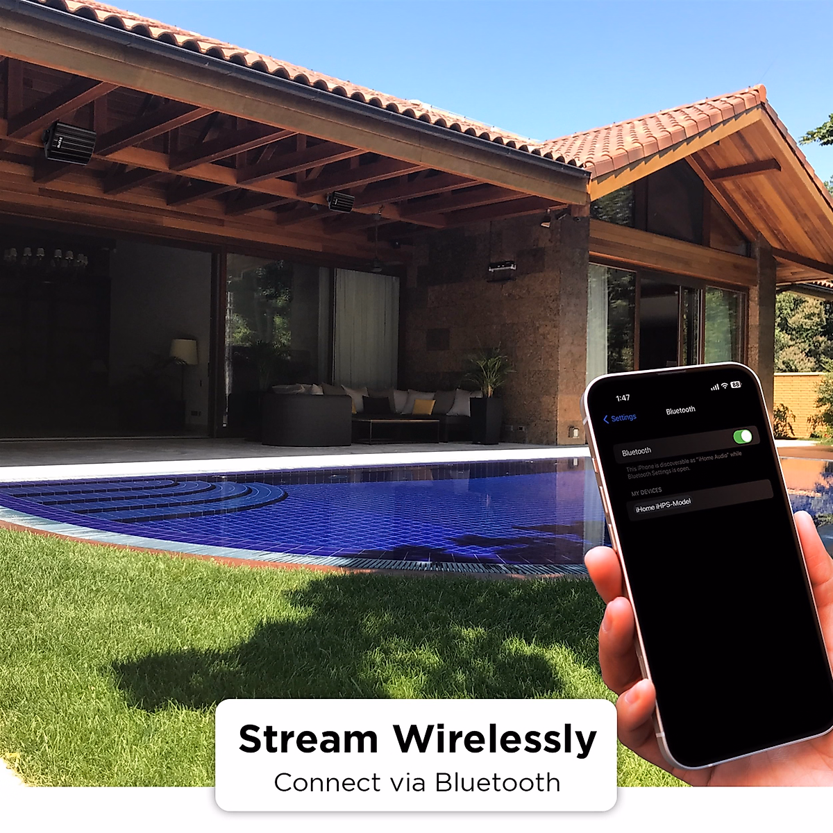 iHome IHSI-W525BT-PR-BLK Bluetooth 5.25" 150W Weatherproof Speakers, Indoor/Outdoor, Wall/Ceiling Mount, Surround Sound, Pair - for Home Parties