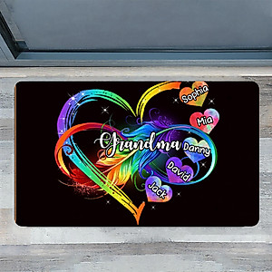 Gifts for Grandparents, Colorful Heart Feather, Personalized Front Doormat, Gifts for Grandmother Nana from Grandson Granddaughter, Outdoor Indoor Welcome Mat, Gifts for Christmas Xmas
