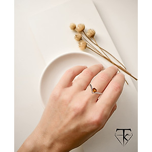 Takar Dainty 10k White, Yellow and Rose Gold Solitaire Heart-Shaped Genuine Citrine Rope Ring, Heart Shaped Promise Ring, Good luck Gift for her, Made in USA (White Gold, 8.5)