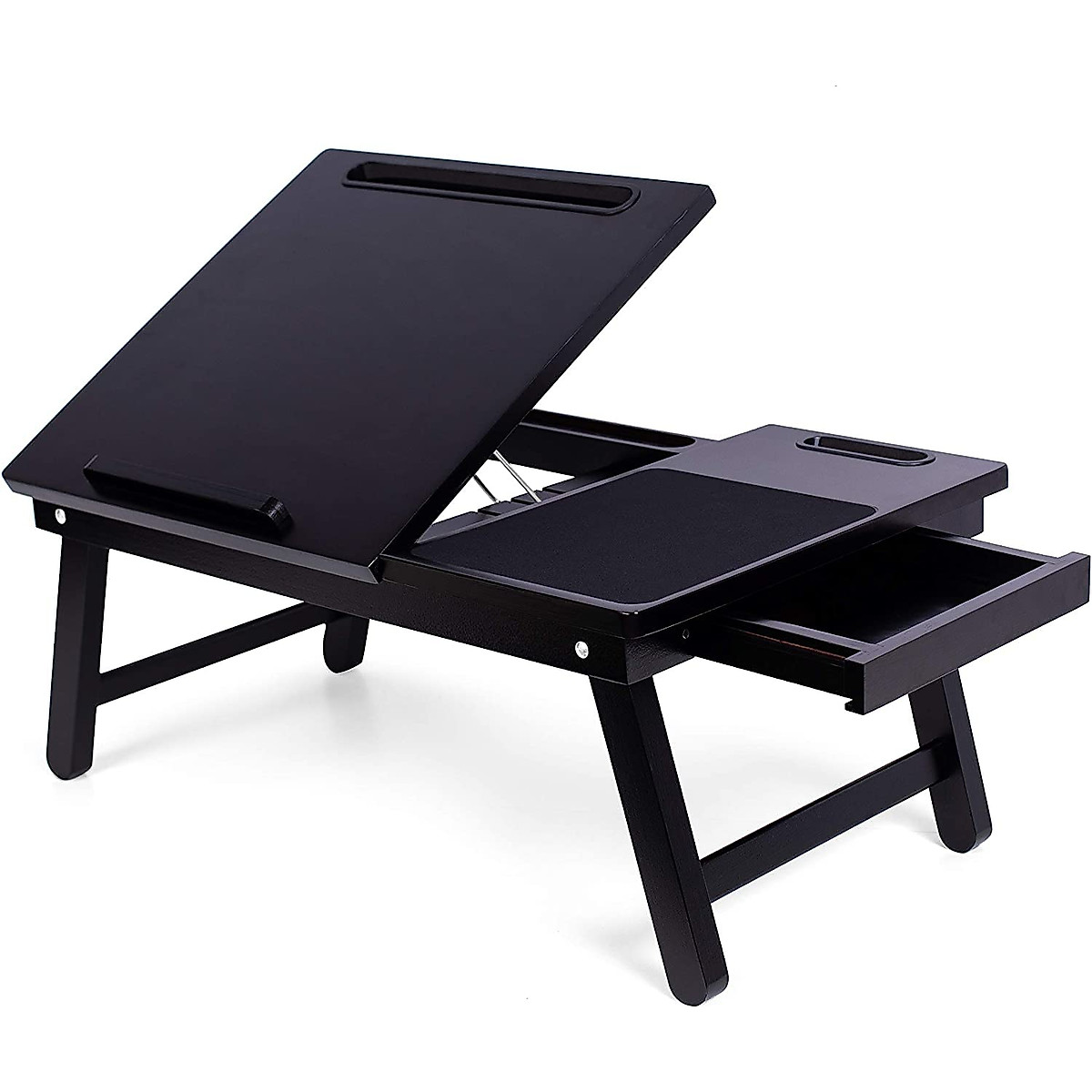 BIRDROCK HOME Laptop Bed Tray with Storage Drawer and Tilt Surface | Folding Legs and Mouse Pad | Fits Laptops Up to 15" | Slot for Tablets Up to 9.6" | Smart Phones Up to 4" | Espresso