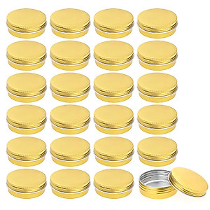 Foraineam 24 Pieces 4 oz Screw Lid Round Tins Aluminum Empty Tins Golden Metal Storage Tin Jars Spice Containers Travel Tin Cans