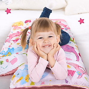 Timgle Toddler Nap Mats for Daycare Toddler Nap Mat with Pillow for Girls Toddler Sleeping Bag with Removable Pillow and Soft Blanket for Daycare,Preschool,Kindergarten,Sleepovers(Dinosaur)