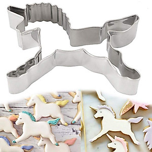 Zavaca 3 Pieces Unicorn Cookie Cutters, Stainless Steel Unicorn Biscuit Cutter, Unicorn Head, Rainbow for DIY Baking