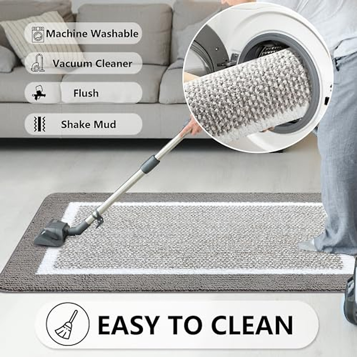 REFETONE Indoor Doormat, Front Back Door Mat 20"x32" Absorbent Rubber Backing Non Slip Door Mats, Machine Washable Low-Profile Entry Rug, Resist Dirt Inside Floor Mat Door Rugs for Entryway, Grey