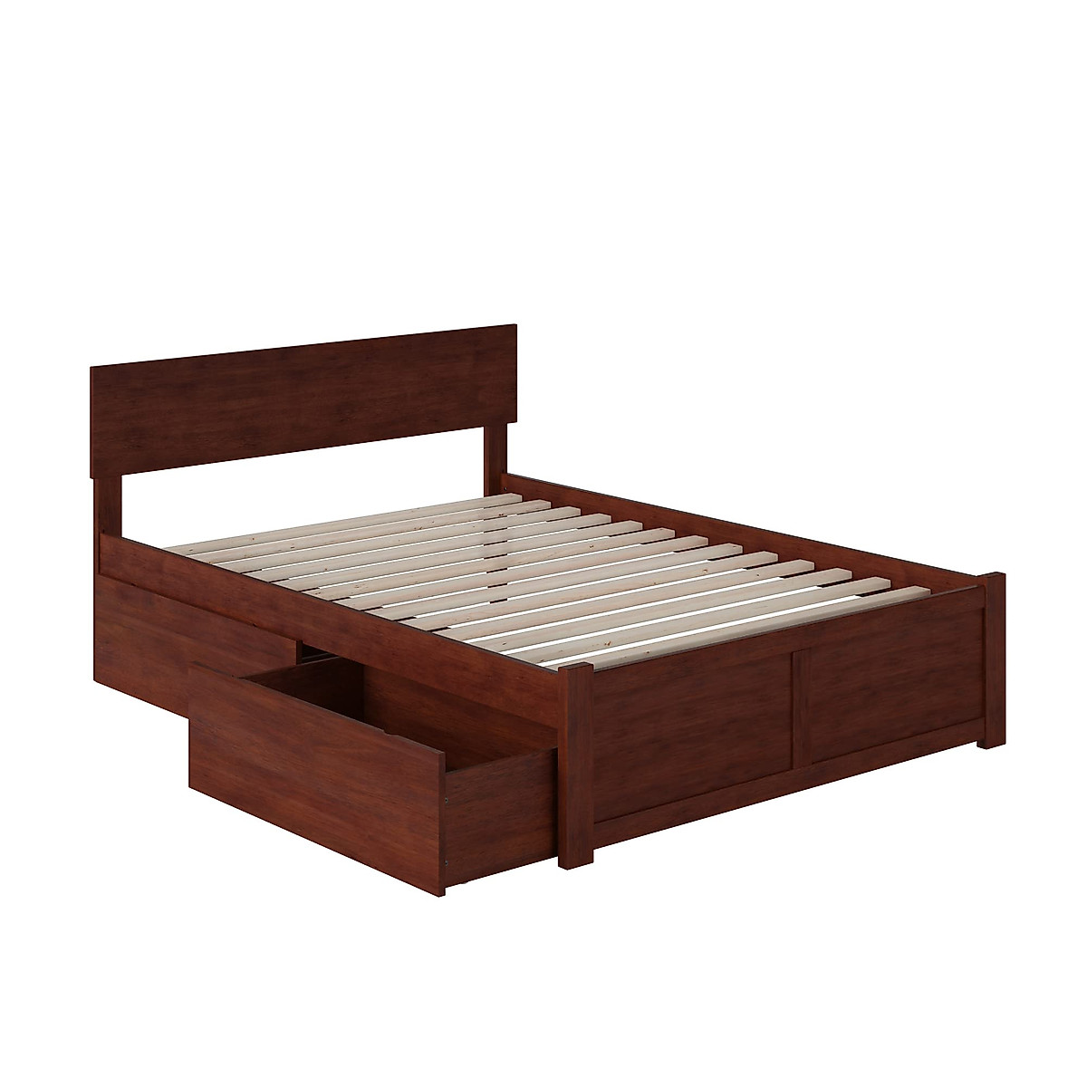 AFI Orlando Full Platform Bed with Flat Panel Footboard and Turbo Charger with Urban Bed Drawers in Walnut