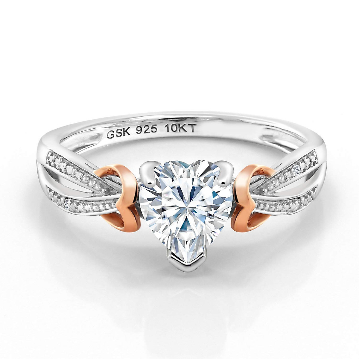 Gem Stone King 925 Silver and 10K Rose Gold 6MM Heart Shape Gemstone Birthstone and Diamond Engagement Ring | Wedding Anniversary Promise Ring For Women | Available In Size 5, 6, 7, 8, 9