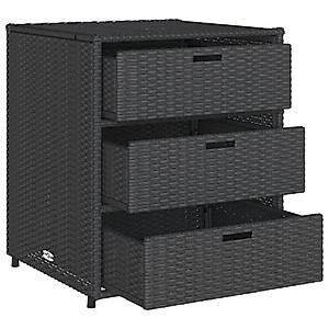 Gecheer Patio Storage Cabinet Outdoor Garden Storage Organizers Black 21.7"x23.2"x27.2" Poly Rattan 0223005C 0224005C