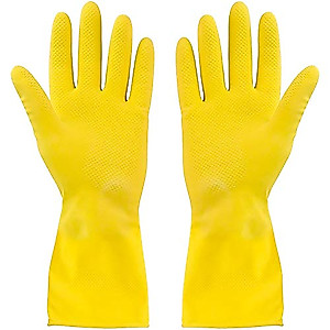 SteadMax 3 Pack Yellow Cleaning Dish Gloves, Professional Natural Rubber Latex Dishwashing Gloves, Reusable Kitchen Dishwasher Gloves Medium Size (3 Pairs) (Pack of 1)