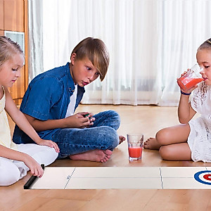Yobbi Tabletop Curling Game for Kids, Adults & Family. Fun Indoor Sports Game for Everyone. Come with 8+2 Tabletop Curling Stones. Easy to Set Up, Play&Portable. Red & Blue Stones