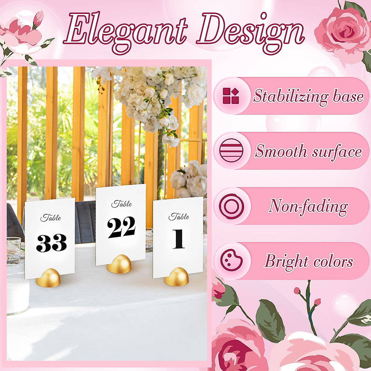 Taiyin 40 Sets Wedding Table Number Card Stock Signs with Round Stand 4 x 6 Inch 1-40 Gold Table Numbers with Stand Wooden Gold Card Holder for Wedding Reception Anniversary Party Restaurant Events