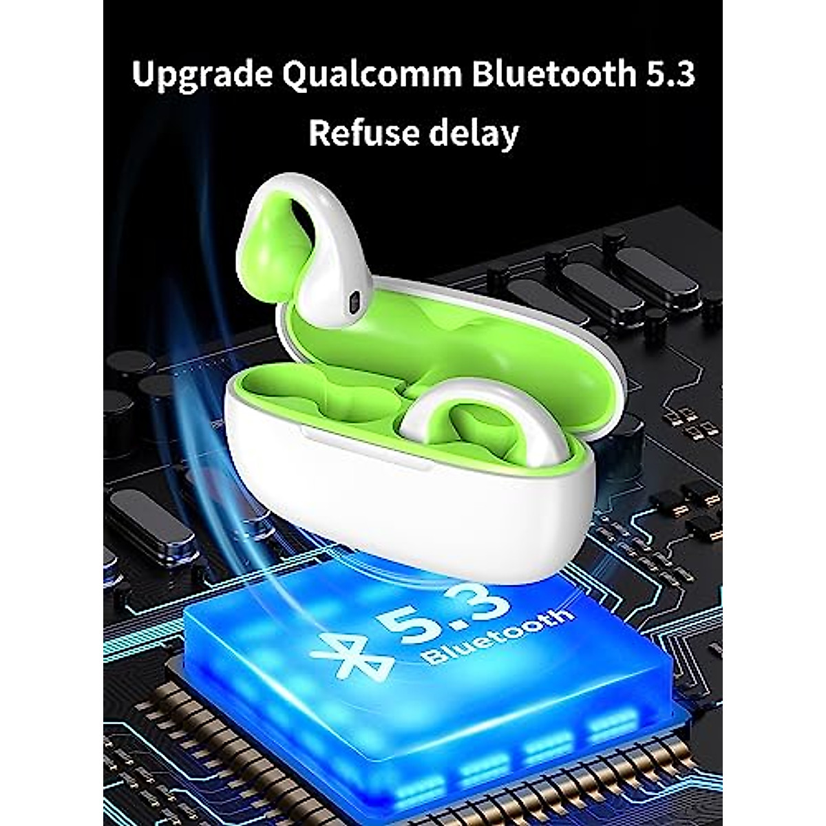 Wireless Ear Clip Headphones - Bluetooth 5.3 Earring Headphones with Mic for iPhone & Android, Open Ear Wireless Earbuds Immersive Superior Sound, 25hrs Playtime Waterproof Sport Earring Earbuds