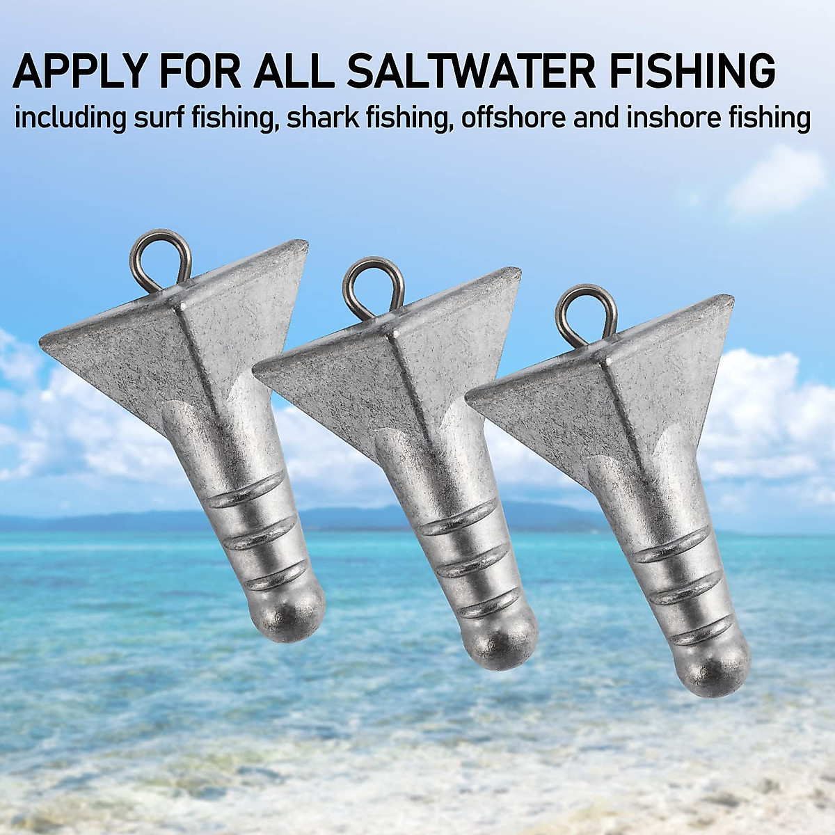 Dr.Fish 5 Pack Storm Sinker Pyramid Hatteras Surf Fishing Lead Weight Saltwater Beach Casting Sea Bottom Holder Inshore 3oz