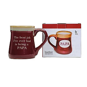 Papa Best Job Ever Porcelain Burgundy Coffee Tea Mug Cup 18oz Gift Box
