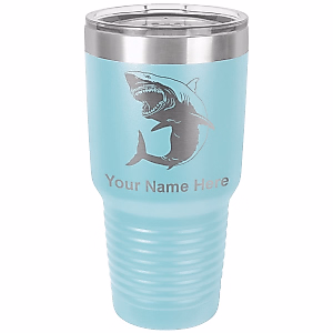 LaserGram 30oz Vacuum Insulated Tumbler Mug, Great White Shark, Personalized Engraving Included (Light Blue)