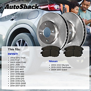 AutoShack Brake Rotors with Brake Pads Rear Brake Rotor & Pad Replacement Kit for INFINITI QX60 Q50 JX35 FX35 M37 QX70 Q60 FX37 M56 M35h FX45 Q70L Nissan Quest Murano Pathfinder V6 CBO41350905CMU