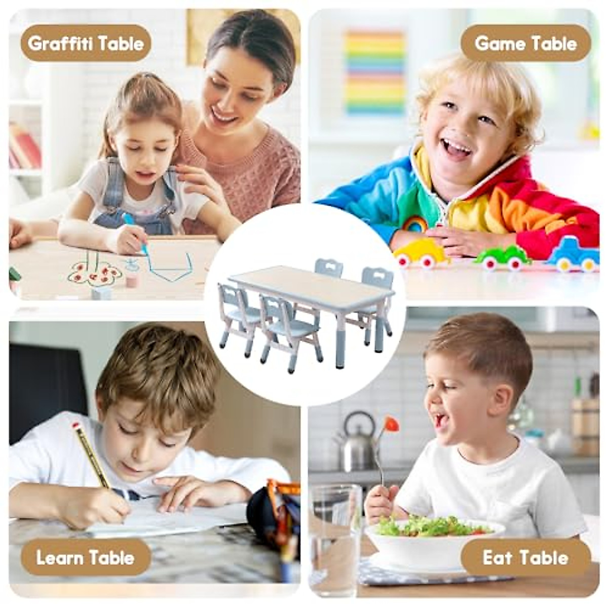 Kids table and chairs, Toddler table and chairs, Kids table (4 chairs), Kids table and chair set, Kids table and chair set 5-8 year old. Toddler table and chair set with 16 leg covers +12 color pens