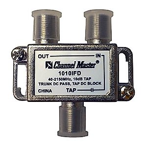 1 Way 10 dB T-Type 2 GHz 75 Ohm DC Passive Trunk Tap DC Block High Frequency UHF / VHF Video Signal TV Antenna Coax Cable