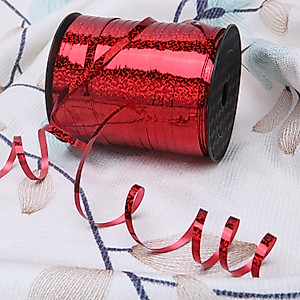 Senkary Crimped Curling Ribbon Metallic Balloon String Ribbon, 5mm Width, 500 Yards (Red)