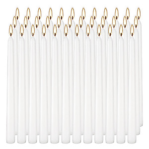 36 Pack 10 inch White Taper Candles, 7-7.5 Hour Burn Time,Unscented Dripless and Smokeless, Elegant Premium Quality Dinner Candle for Home Décor, Restaurant, Wedding, Party Candlesticks