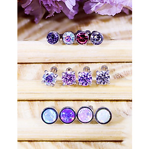 Kridzisw 18G Nose Rings Studs Pierings Jewelry Straight Silver Opal Nose Studs 18 Gauge Stainless Surgical Steel Diamond Stud Nose Ring Pin Bone Nose Bar Earrings Piercing Jewelry Women Men 3mm