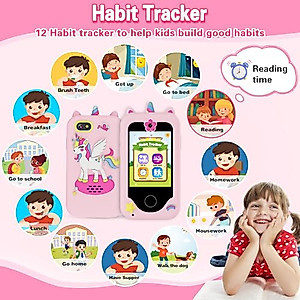 Kids Smart Phone for Girls Gifts for Girls Age 6-8 Kids Phone with Camera Games Music Torch Habit Alarm Stories Learning Girls Toys for 3 4 5 6 7 8 Year Old Birthday Gift Ideas with 8G SD Card