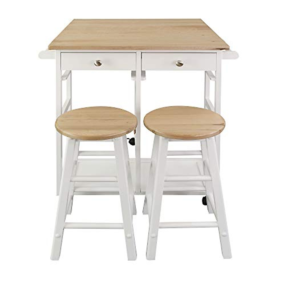 Casual Home Breakfast Cart with Drop-Leaf Table, White