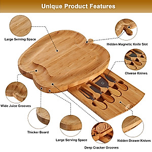 BOWEN EZ Bamboo Cheese Board with Knife Set, Large Charcuterie Boards for Kitchen Party, Apple Shaped Cheese Platter, Gift for Christmas, Housewarming, Hallows, New Years, Weddings