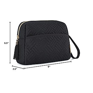 BAGSMART Cosmetic Pouch, Elegant Roomy Makeup Bag,Travel Zipper Pouch,Water-resistant Toiletry Bag,Makeup Accessories Organizer,Black