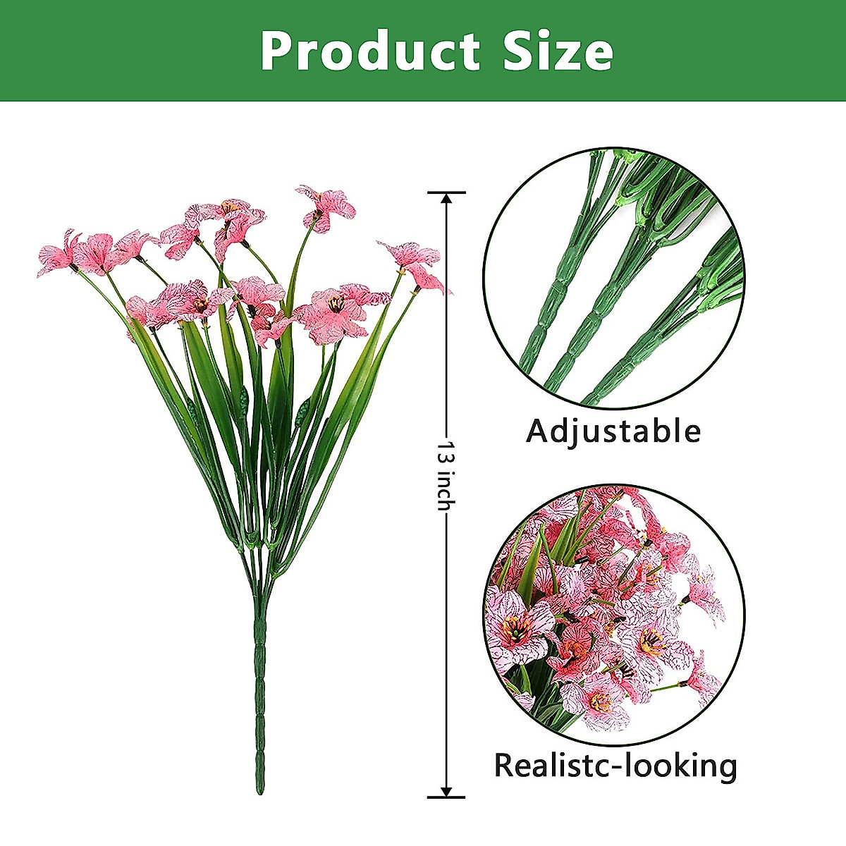 Vebroert Artificial Flowers, 12 Bundles Outdoor Fake Flowers UV Resistant Silk Flowers Greenery Decor, No Fade Plastic Faux Plants for Window Boxes Garden Porch Wedding Decoration, Pink
