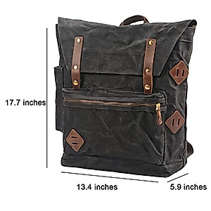 WUDON Leather Laptop Backpack for Men - Vintage Waxed Canvas Shoulder Rucksack for School Flight Hiking