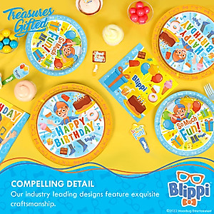 Treasures Gifted Officially Licensed Blippi Birthday Party Supplies - 12 Pack - Blippi Balloon Pack - Latex Blippi Balloons - 12 Inch Blippi Birthday Balloons Blue, Orange, Yellow & White