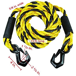 STANLEY S1052 Black/Yellow 5/8" x 15' Poly-Blend Braided Tow Rope with Heavy Duty Tri-Hook (7,200 lbs Break Strength)