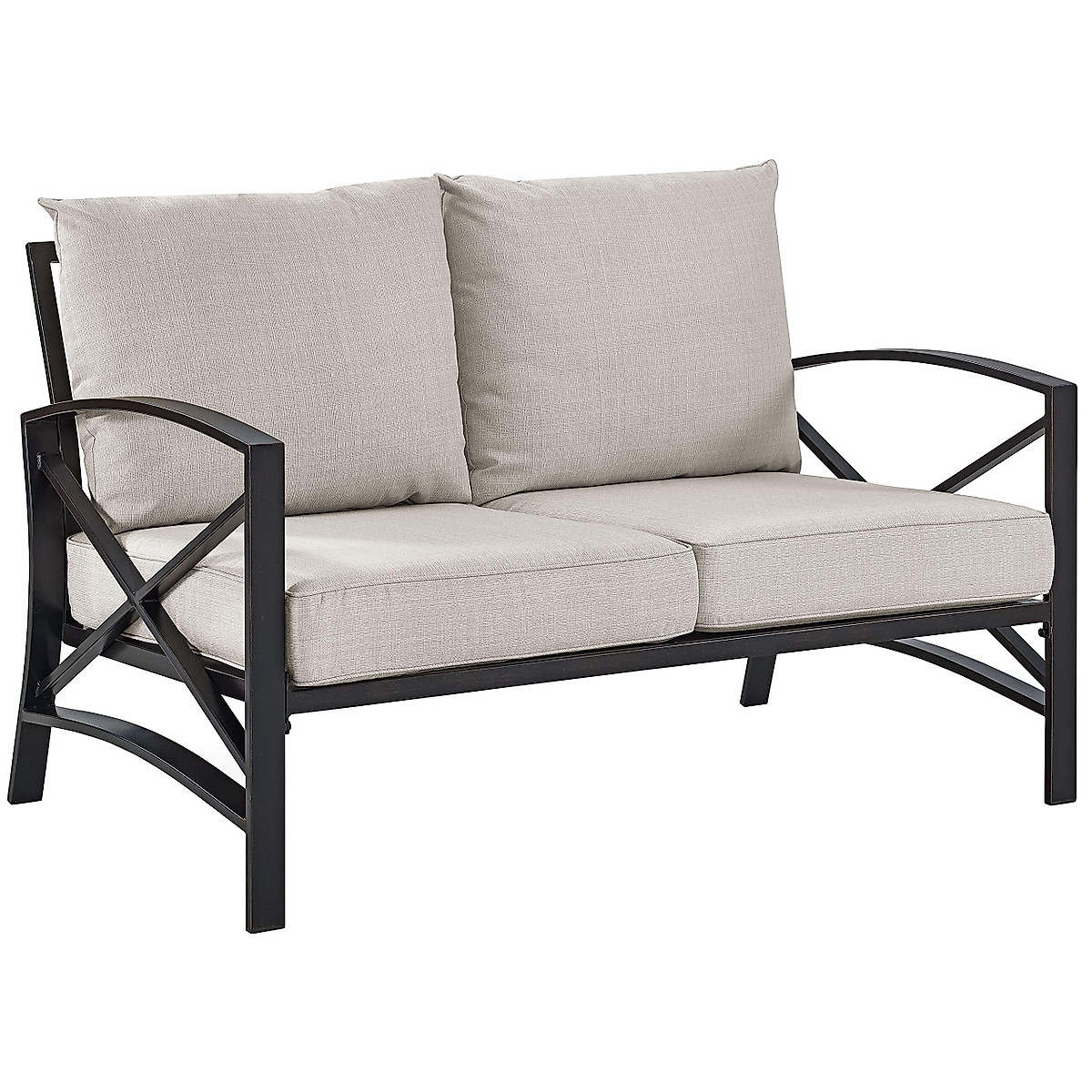 Crosley Furniture Kaplan 3-Piece Outdoor Loveseat Patio Furniture Set, Conversation Sets for Porch, Deck, Oiled Bronze with Oatmeal Cushions