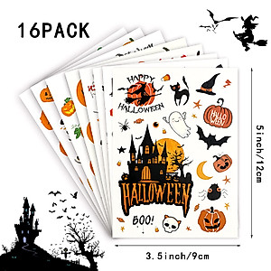 Whaline 270Pcs+ Halloween Temporary Tattoos 16 Sheet Waterproof Tattoo Stickers Pumpkin Witch Ghost Bat Tattoo Decals for Boy Girl Party Favors Trick or Treat Decoration Face Arm Body