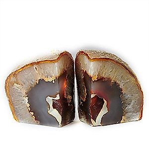 JIC Gem 1 Pair(6 to 8 Lbs) Natural agate Bookends Decorative geode book ends for Heavy Books with Rubber Bumpers Crystal Bookends for Shelves and Office decoration