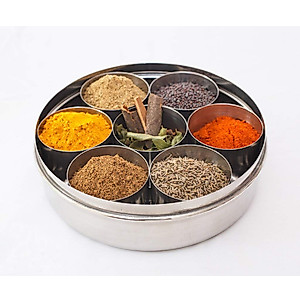 Masala Dabba, Spice Container with Lid Indian Spice Box - Masala Daba - with 7 Compartment for Spices Organising 8 Inch