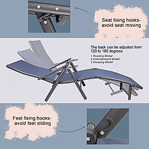 Tuoze Outdoor Chaise Lounge Chairs Patio Furniture Adjustable Folding Recliner Chair Set of 2 Foldable Tanning Chair Sunbathing for Pool, Beach, Yard, Balcony (Blue)