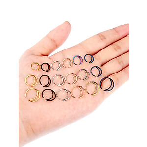 Gejoy 18 Pieces 20 G Moon Nose Ring Surgical Steel Septum Ring for Cartilage Helix Ear Piercing, 3 Sizes, 6 Colors