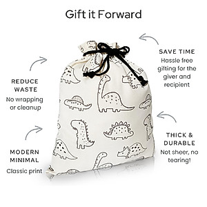 Gather & Knot Drawstring Gift Bags | Premium Canvas | 20" Large 12" Small | Reusable Fabric Wrap for Baby Shower or Boy Birthday | Dinosaur