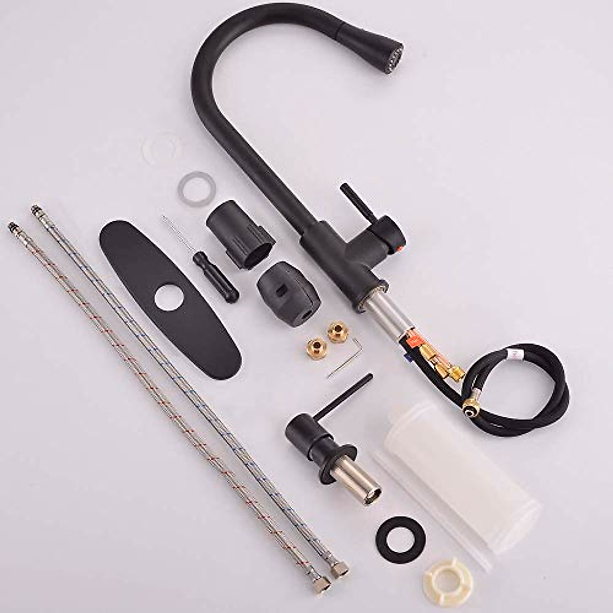 Hovheir Matte Black Kitchen Faucet with Soap Dispenser, Single Handle Pull Down Kitchen Faucet, High Arch Single Handle Stainless Steel Pull Out Sprayer Kitchen Sink Faucet