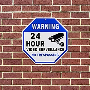 Kichwit Video Surveillance Sign No Trespassing Reflective Metal Sign, Aluminum Yard Sign with Stakes, 11.8" x 11.8"