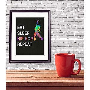 Eat Sleep Hip Hop Repeat, Girl Dancer Abstract Quote Wall Art Print 11"x14", Unframed Poster, Ideal for Lovers of Hip Hop, Freestyle Dance, Dance Teacher, Dance Studio Decor