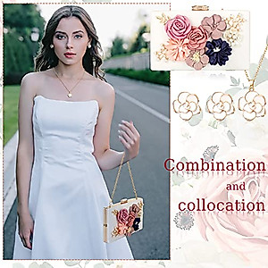 4 Pieces Flower Clutch Purse with Rose Flower Necklace Earrings Set for Women Girls Wedding Floral Evening Bags Bride Clutch Bridal Handbag for Party