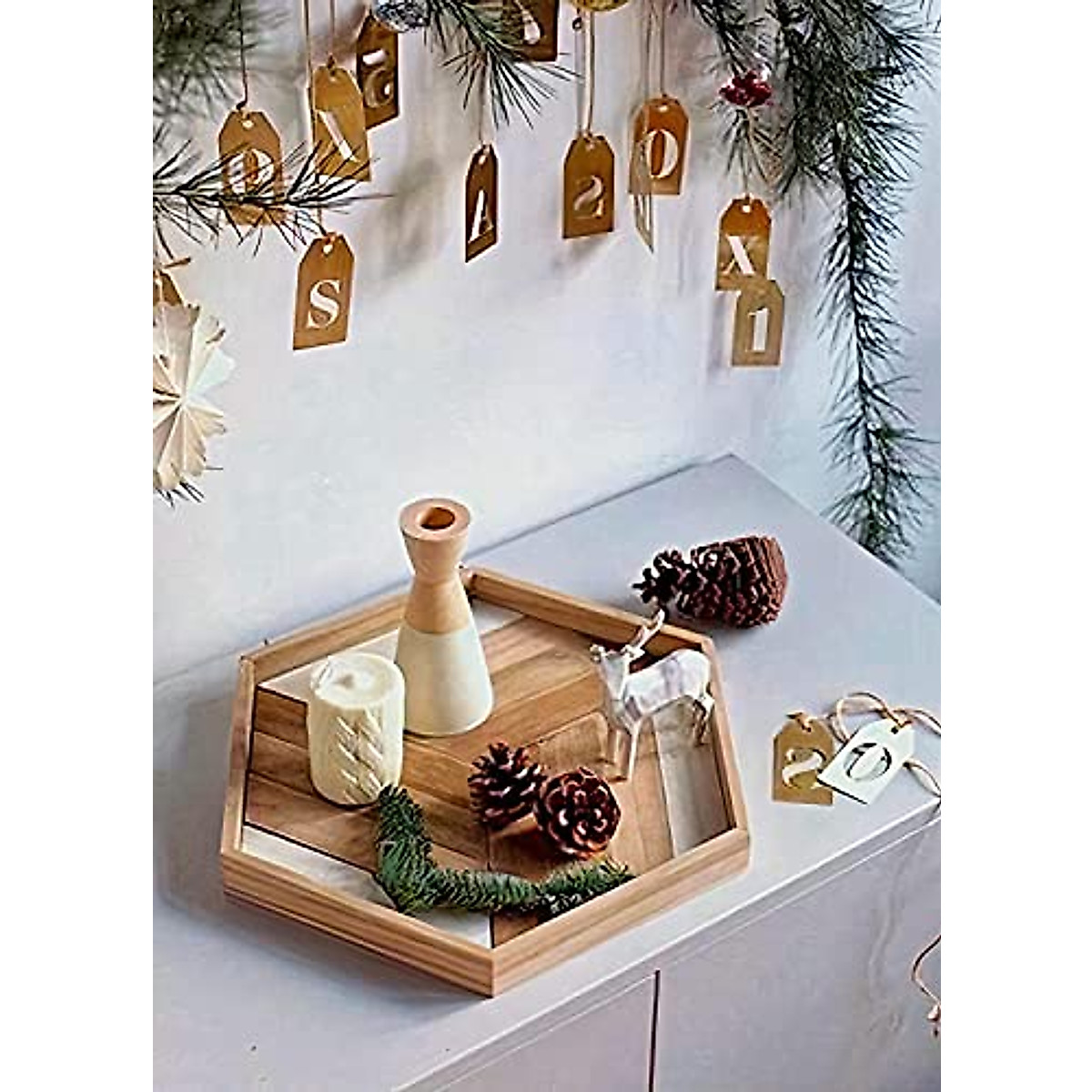 Decorative Coffee Table Tray, Home Farmhouse Boho Decor, Wooden Serving Tray, Round Tray, Drink, Large Ottoman Tray, Circle Bar Tray