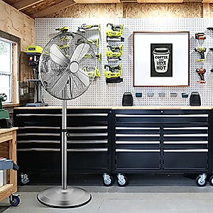 16 Inch Stand Fan, Adjustable Heights, Horizontal Ocillation 75°, 3 Settings Speeds, Low Noise, Quality Made Durable Fan, High Velocity, Heavy Duty Metal For Industrial, Commercial, Residential