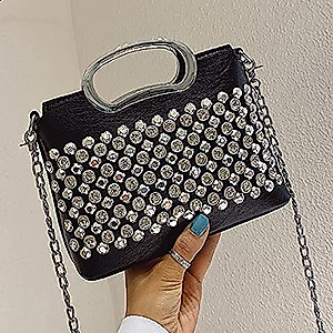 Heidi Women's Small Studs Rivet Crossbody Handbag Fashion Shell Shape Shoulder Messenger Bag (Black(style2))