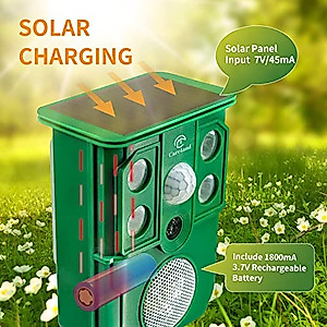 Careland Cat Repellent Outdoor Solar Animal Repeller Ultrasonic Deer Repellent Devices with Flashing Light Simulate Dog Barking, Gunshots, and Eagle Barking to Scare Away Animals from Your Garden