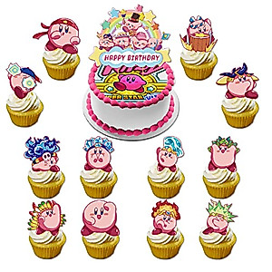 Kirby Birthday Party Decorations Supplies, 82 Pcs Cute Party Favors including Happy Birthday Banners, Balloons, Cake Toppers, Stickers, Party Favors for Girls' Birthday Party, Princess Party